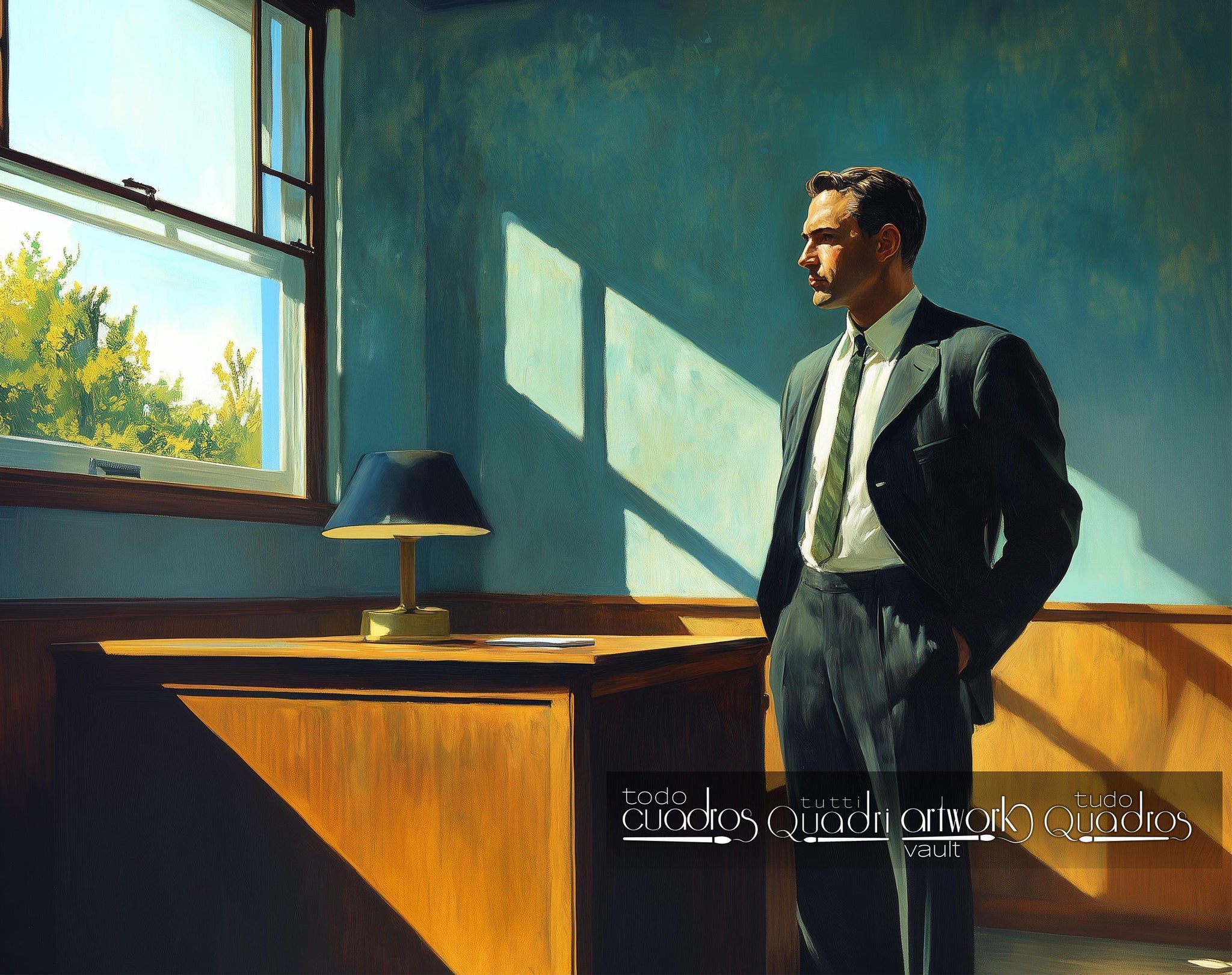 Pomeriggio di Lavoro, quadro a olio in stile Hopper moderno