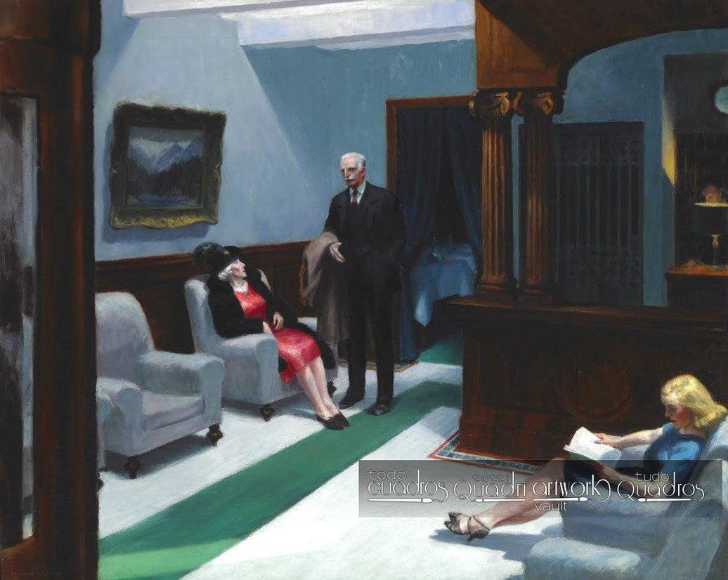 Quadro "Hotel Lobby", arte di Hopper, pittura moderna.